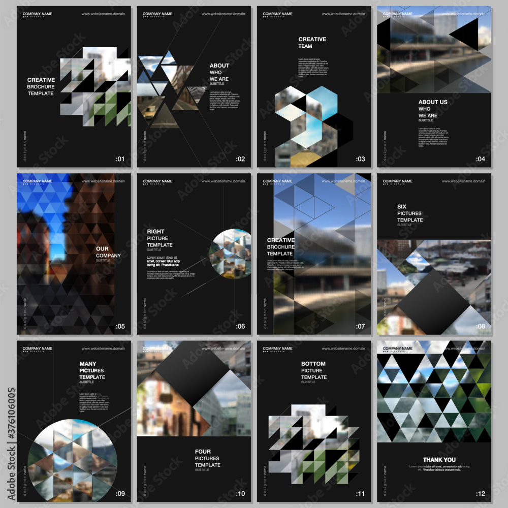 A4 brochure layout of covers design template with triangles, triangular ...