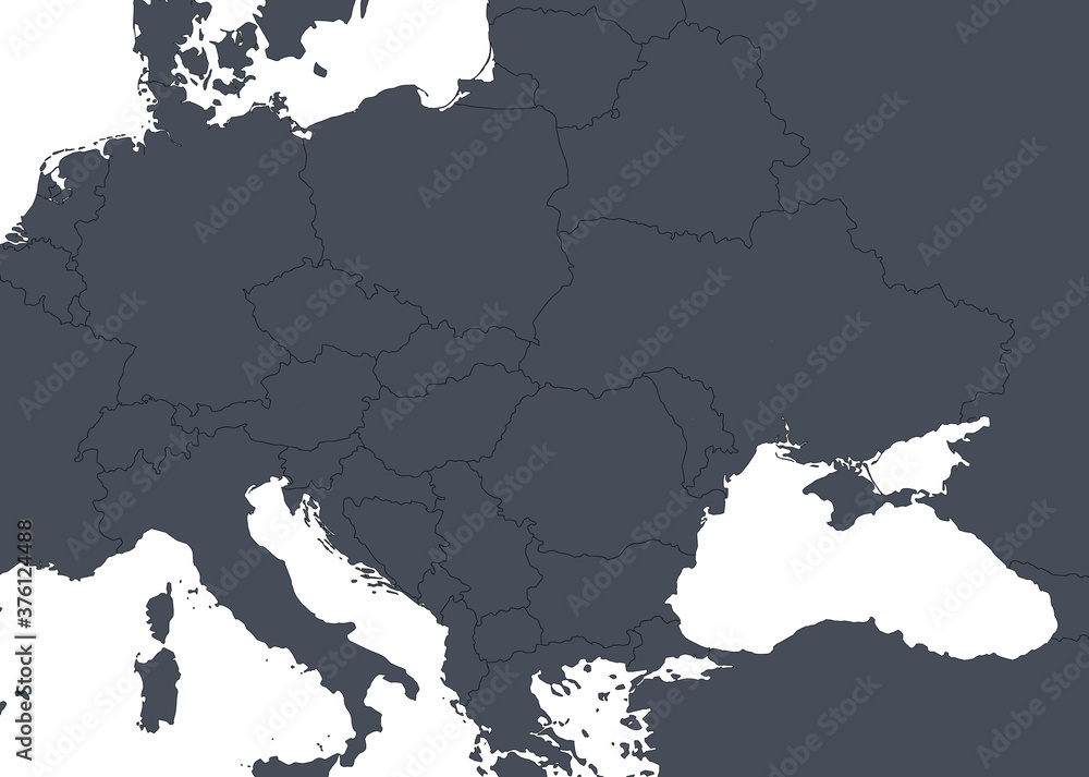 Europe outline map with countries borders. Detail of World political ...