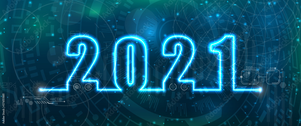 Happy New 2021 Year. Futuristic Neon Background. Future Technology ...