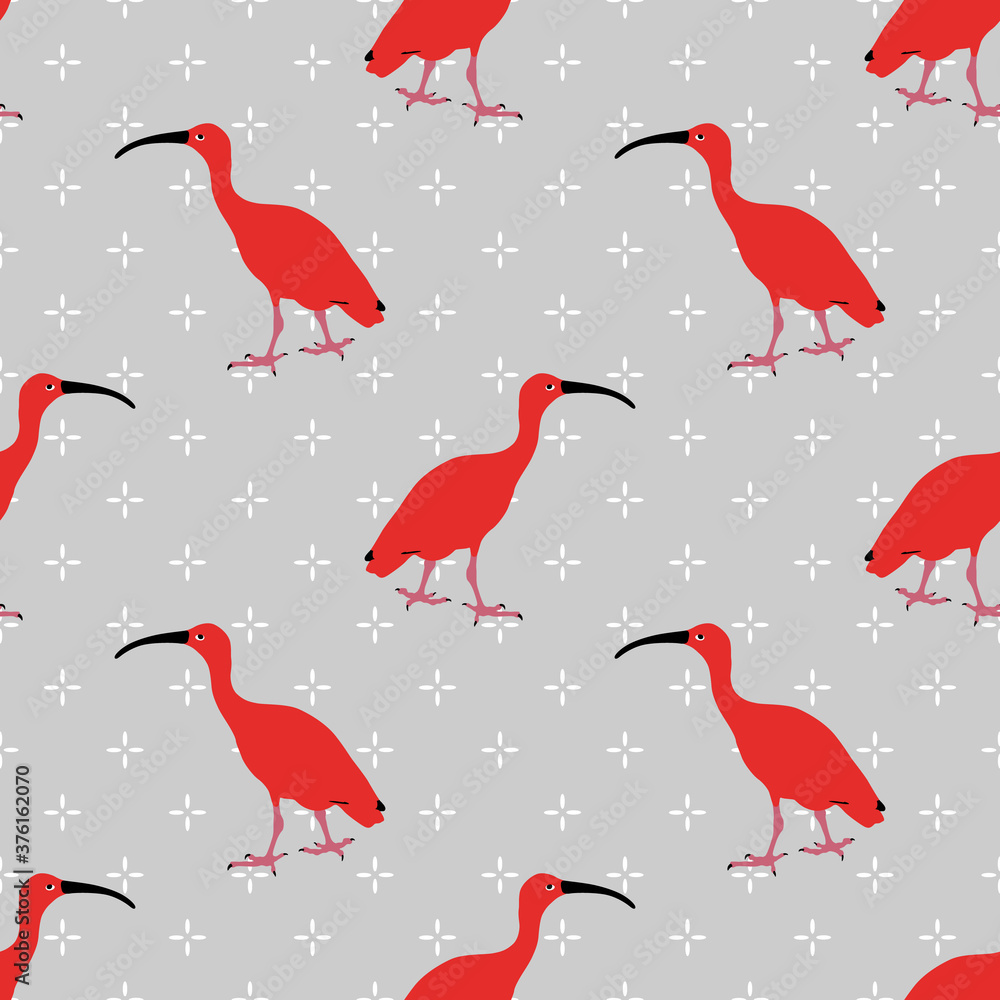 Seamless animal pattern with silhouettes of scarlet ibis. South ...