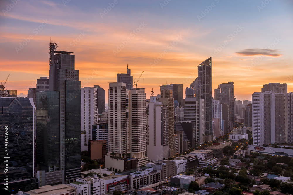Beautiful Makati skyline at sunset. Cityscape of Makati, Metro Manila ...