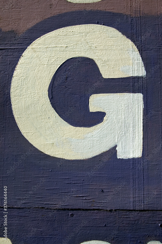 Old, faded, worn and used letters, alpha numeric set character that ...