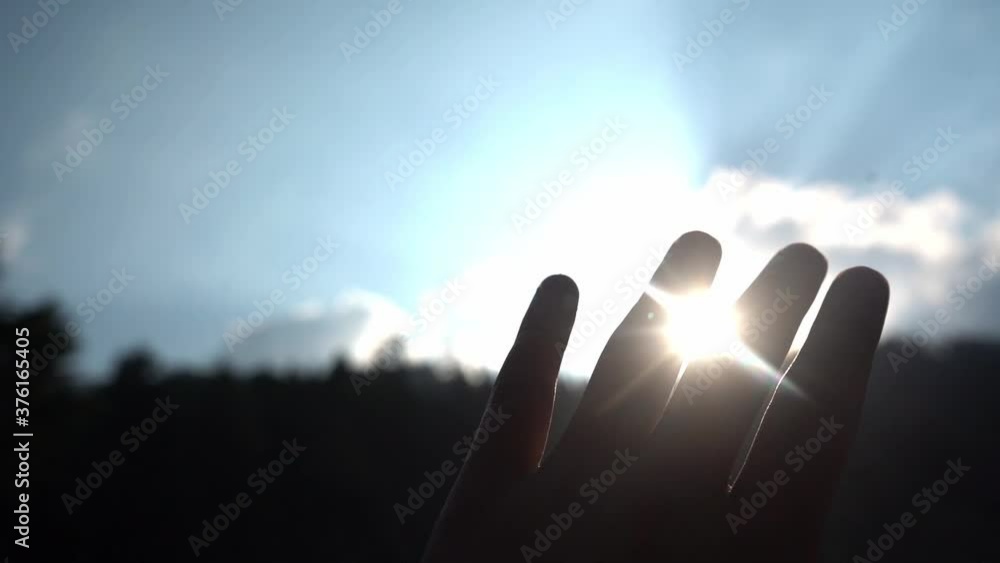 Hand In Silhouette Raised Up To The Sun In The Mountain In Manali ...