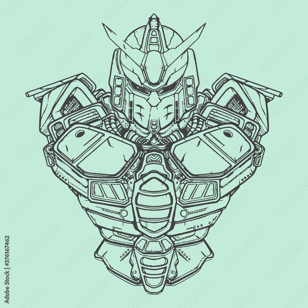 detailed stencil line art of combat robot vector illustration Stock ...