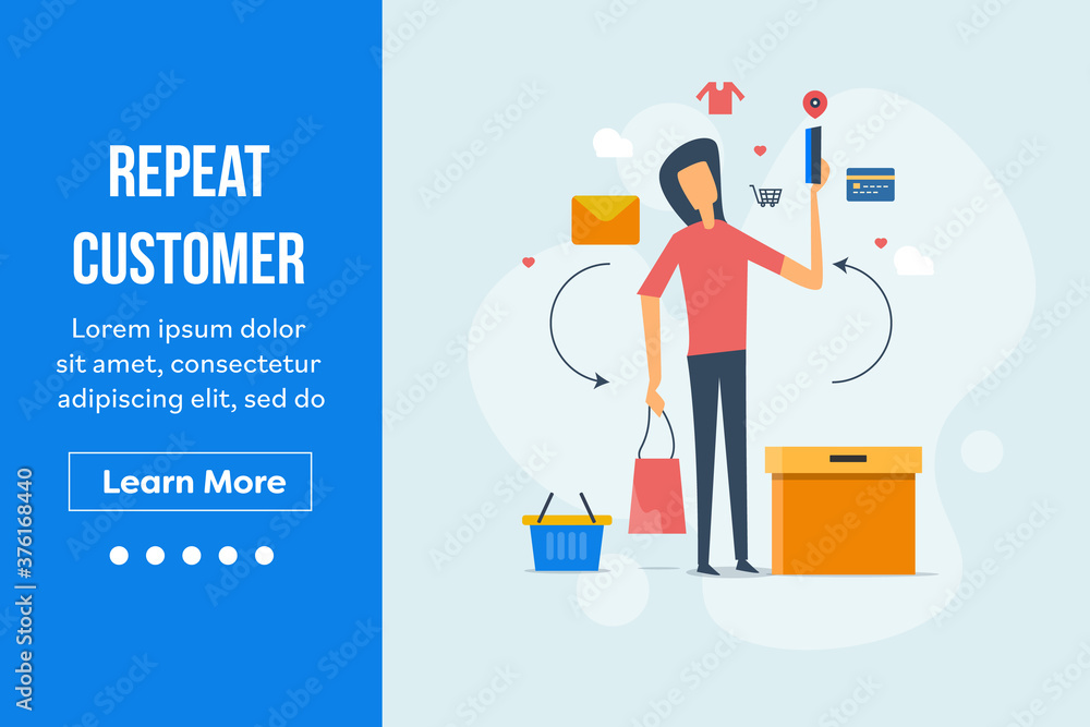 Repeat customer, customer retention and brand loyalty concept. Woman ...