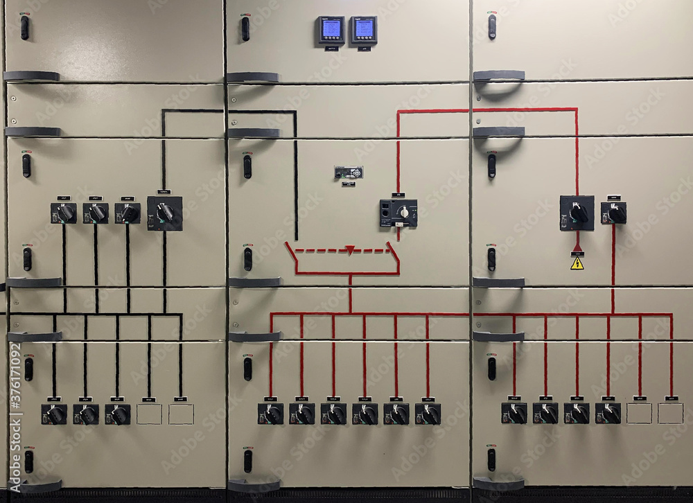 Electrical switches, industrial electrical switchboards of power plants ...