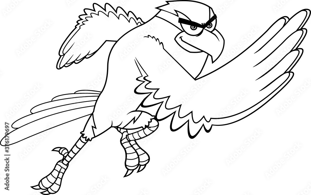 Black And White Hawk Bird Cartoon Character Running. Vector ...