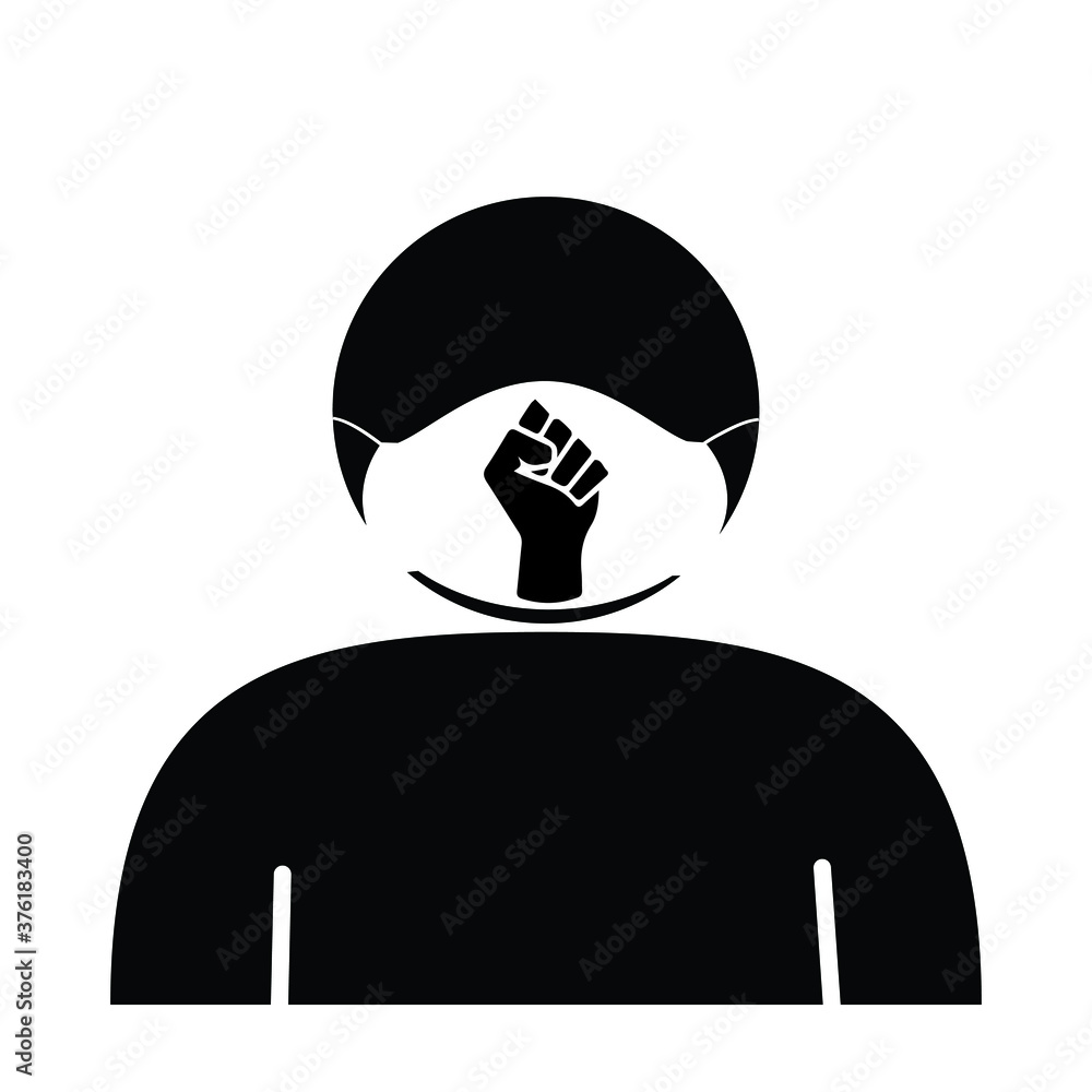 Stick Figure Face Mask with BLM Fist. Black and White Icon Depicting ...