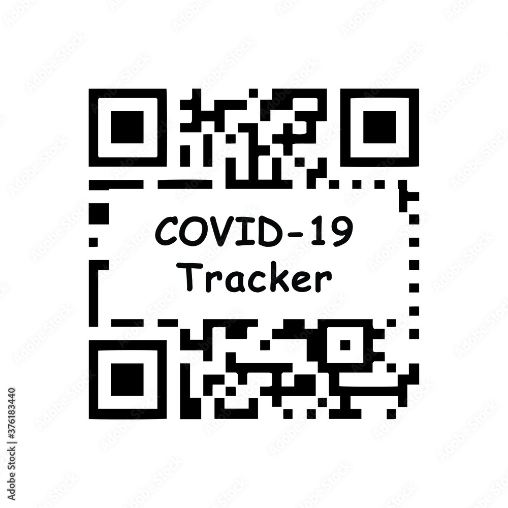 Covid-19 QR Code Tracker. Black and white illustration icon depicting ...