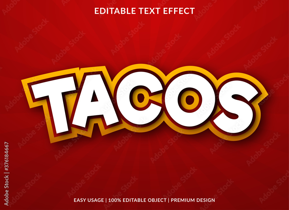 tacos text effect template design with bold font style and cartoon ...