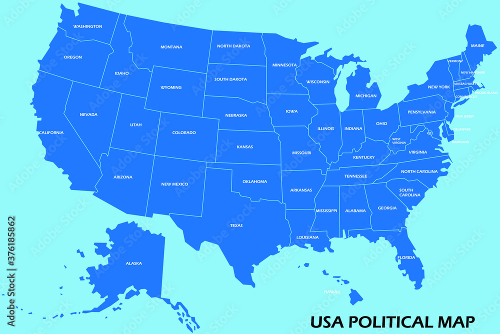 United States of America political map divide by state colorful outline ...