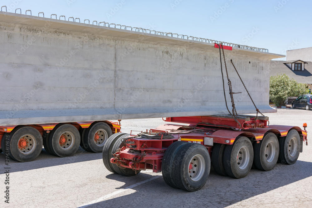 Special transport with a beam. Specific platform for transporting beams ...