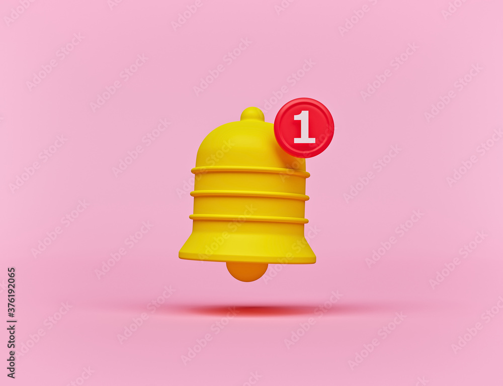 minimal Notification bell icon isolated on pastel pink background. one ...