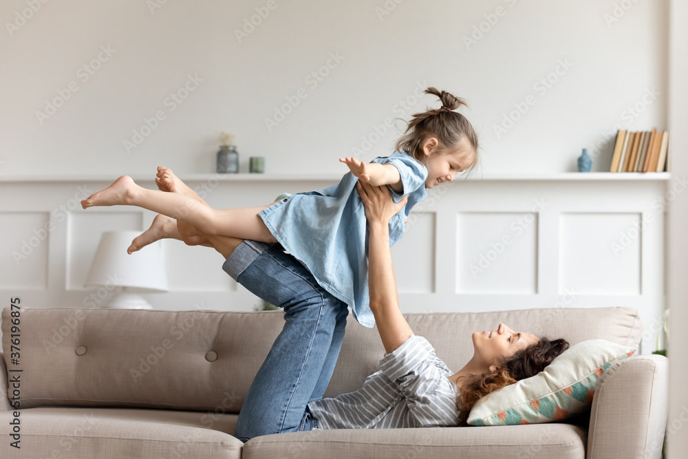 Active time with preschool child at home, easy comfort travel together ...