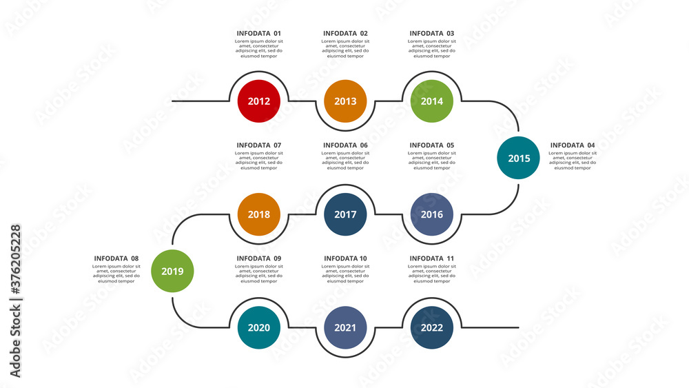 Timeline with 11 elements, infographic template for web, business ...