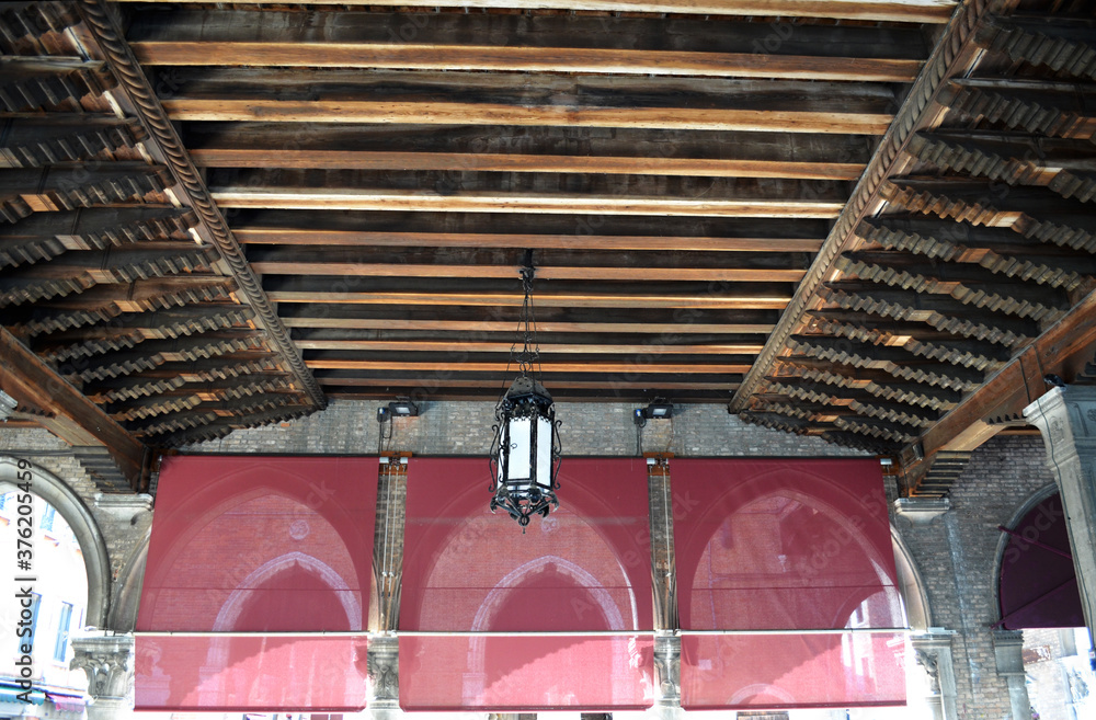 Venice fish market pavilion with historic lantern suspended from the ...