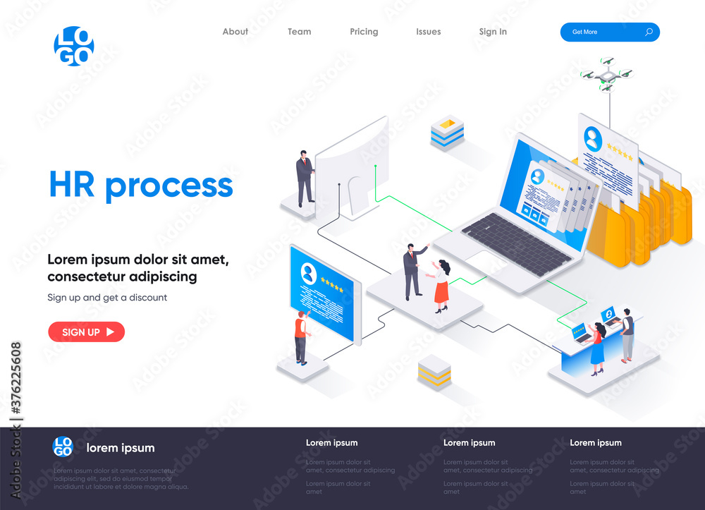 HR process isometric landing page. Human resource management and staff ...