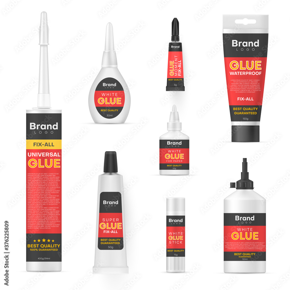 Glue stick, tubes, bottles, vials with tip applicators ready design for ...