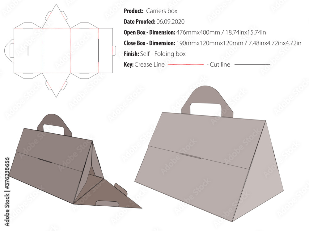 Carrier box packaging design template selflock die cut - vector Stock ...