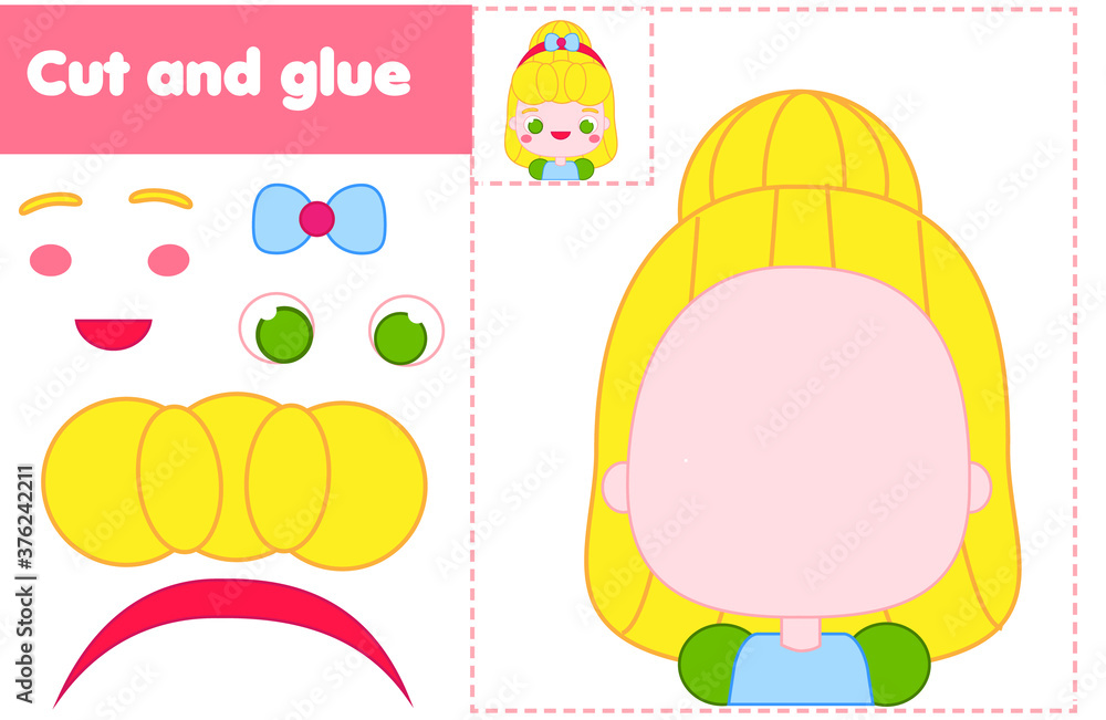 Cut and paste children educational game. Paper cutting activity. Make a ...