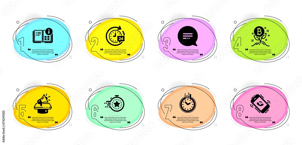 Time, Call center and Timer signs. Timeline infographic. Bitcoin ...