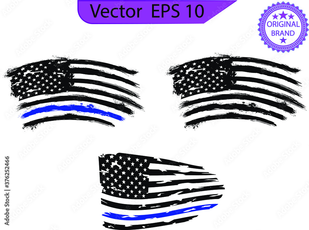 Thin blue line US flag. Flag with Police Blue Line - Distressed and ...