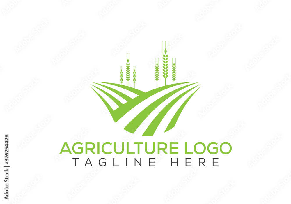 Agriculture and farming with a tractor with cultivator and plow, logo ...