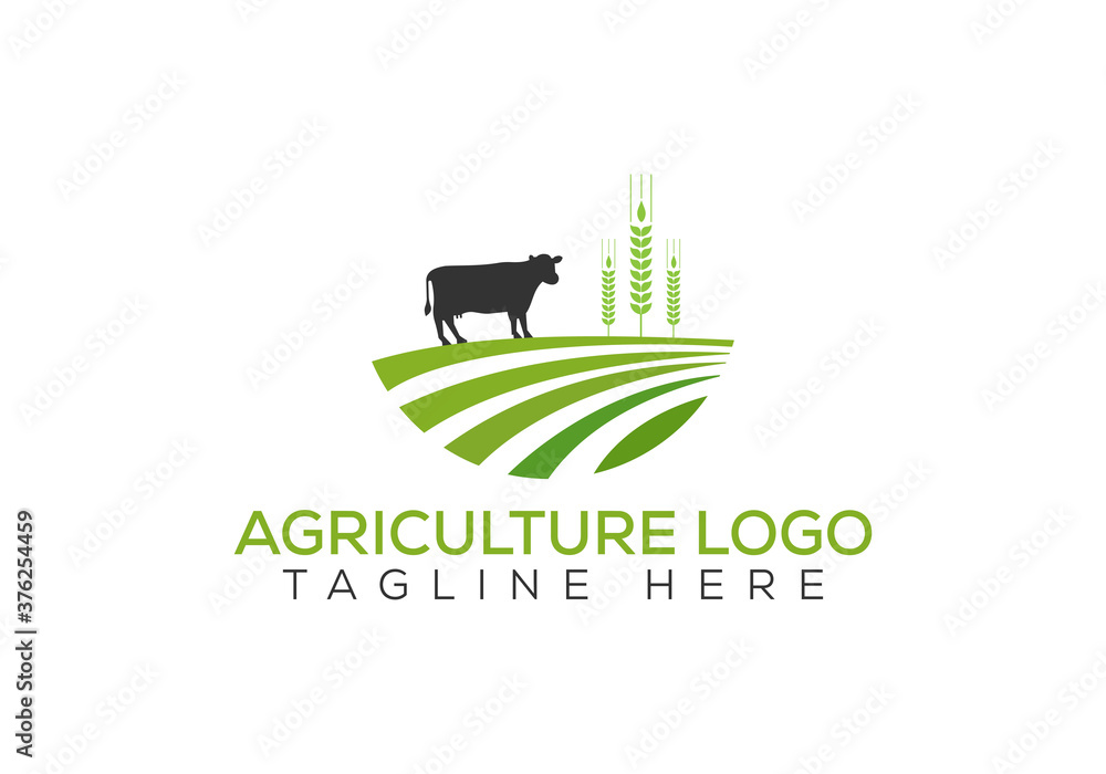 Agriculture and farming with a tractor with cultivator and plow, logo ...