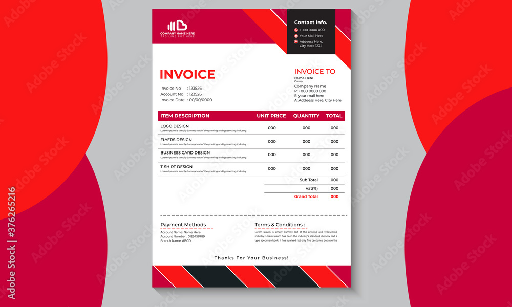 Red Invoice Template, Creative Invoice Template Design. Stock Vector ...