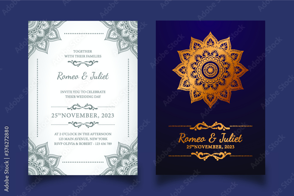 wedding invitation card design. double sided folding types with floral ...