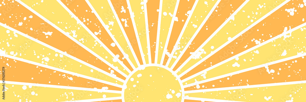 Vector long horizontal background with sun and shining rays, sunburst ...