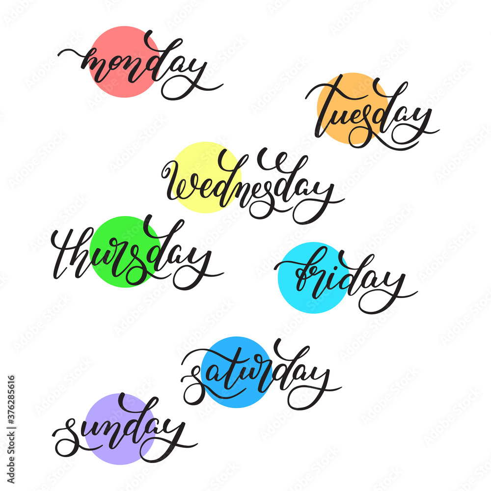 Lettering days of the week - Monday, Tuesday, Wednesday, Thursday ...