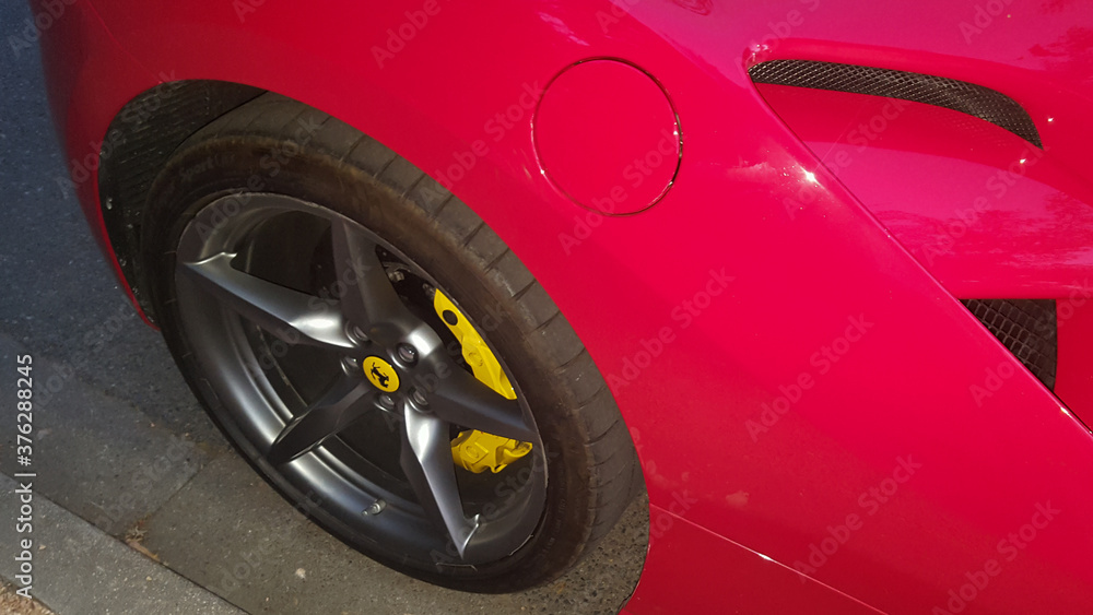 Ferrari 488 GTB rear detail of the luxury model red sports car Stock ...