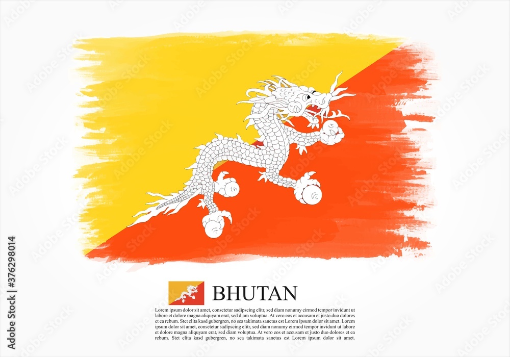 Textured and vector flag of Bhutan drawn with brush strokes. Texture ...