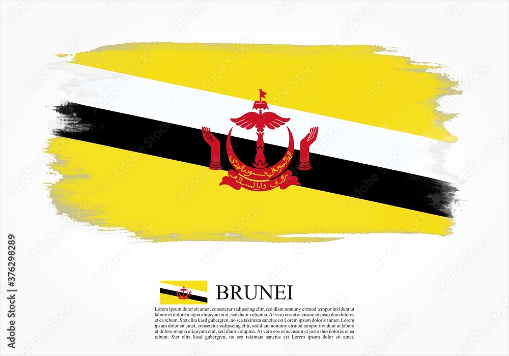 Textured and vector flag of Brunei drawn with brush strokes. Texture ...