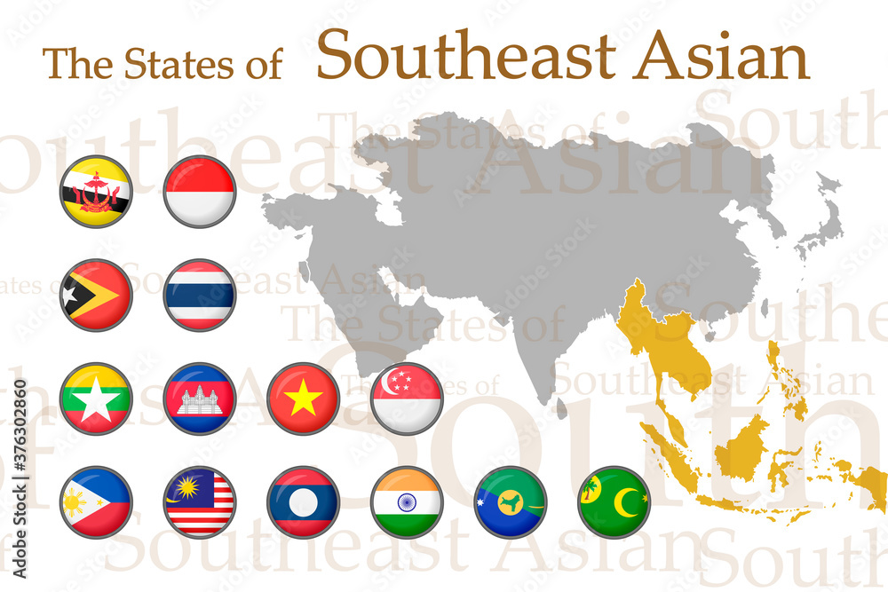 Set icons flags of South-East Asia. Vector image of flags and ...