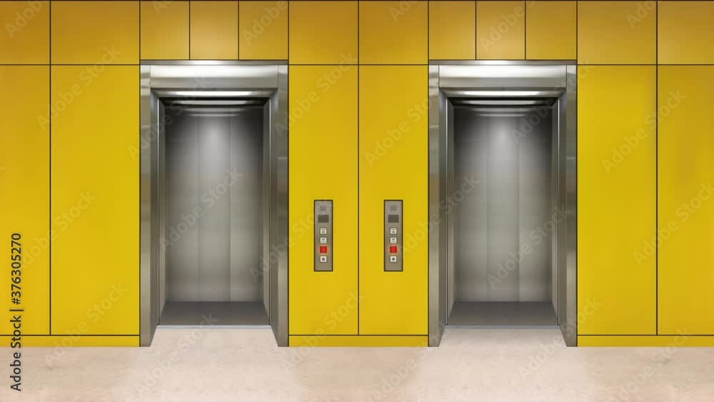 Sliding steel door elevator open showing lift interior. Office building ...
