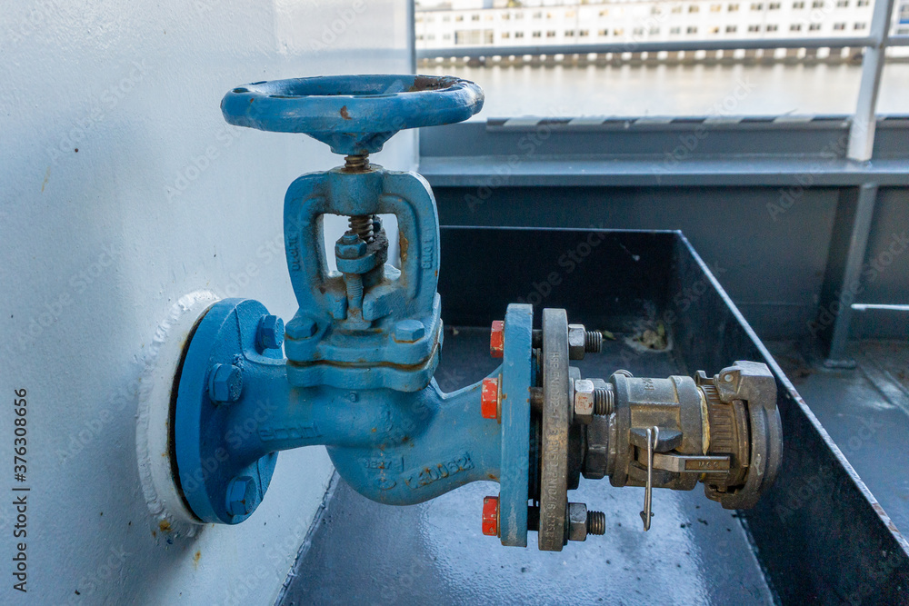 Ships bunker station. Offshore vessels bunker manifold. Fuel intake ...