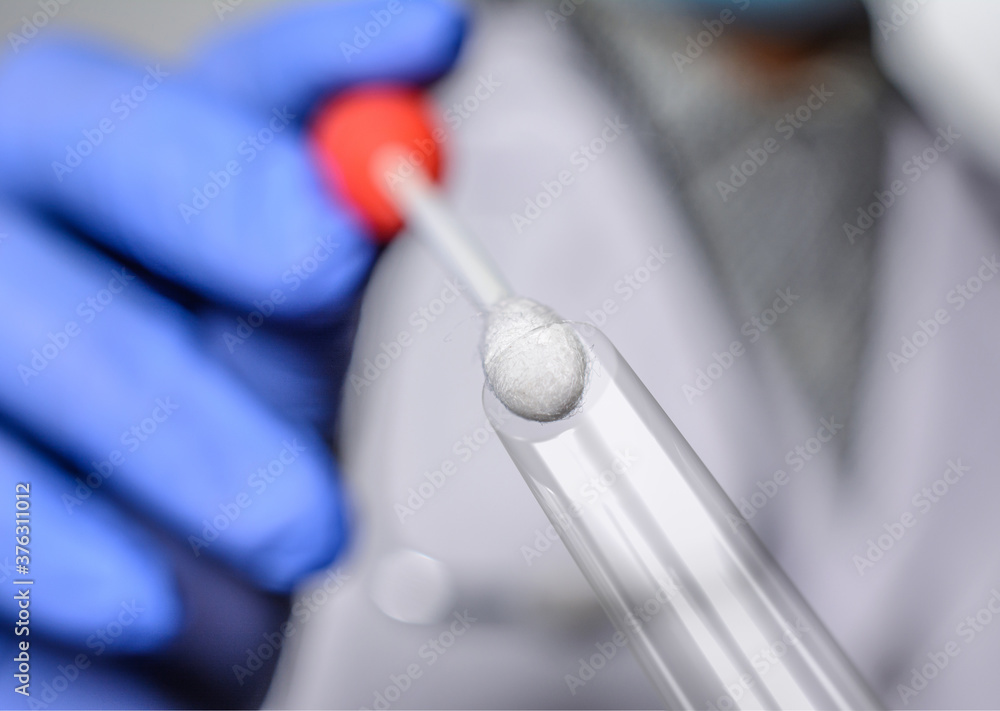Medical has a PCR test Coronavirus COVID-19, collection process nasal ...