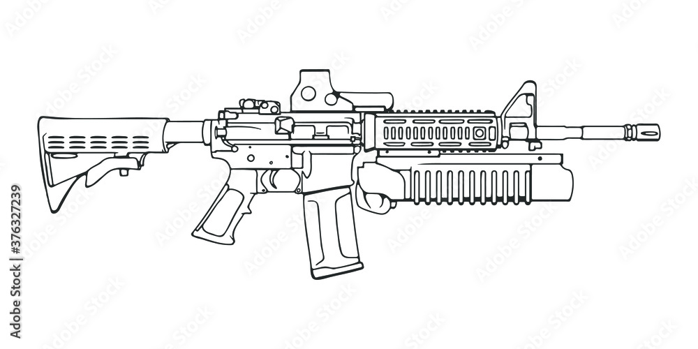 American M4 assault rifle with reflex sight and grenade launcher ...