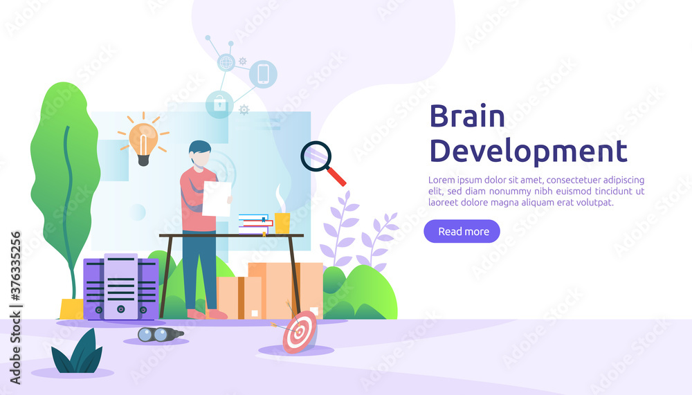 illustration flat design of thinking creative, brain development and ...
