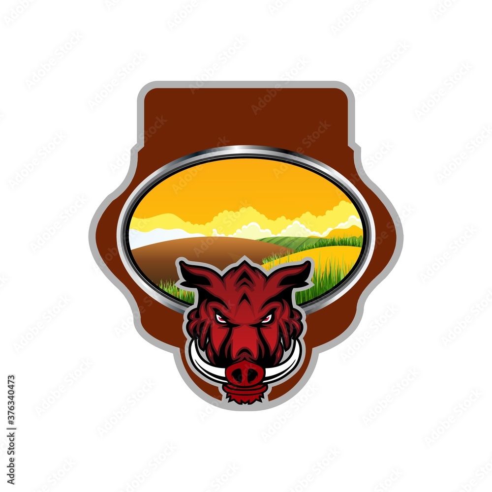 Wild Hog Farm Cartoon Vector Logo Element Badge Emblem Stock Vector ...