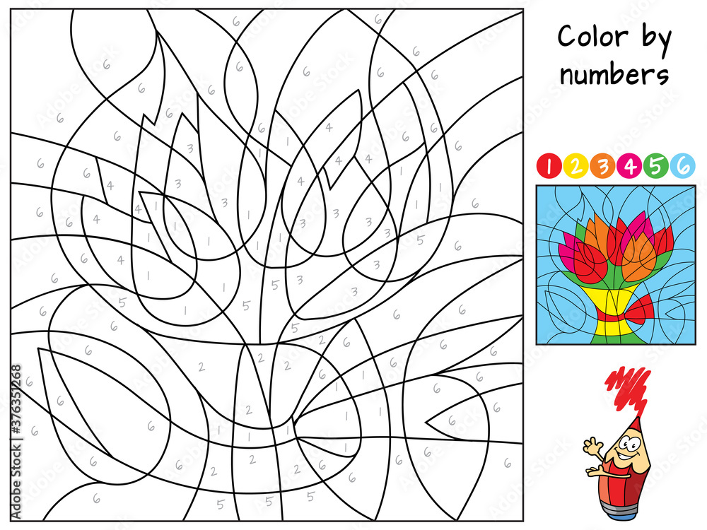 Bouquet of flowers. Color by numbers. Coloring book. Educational puzzle ...