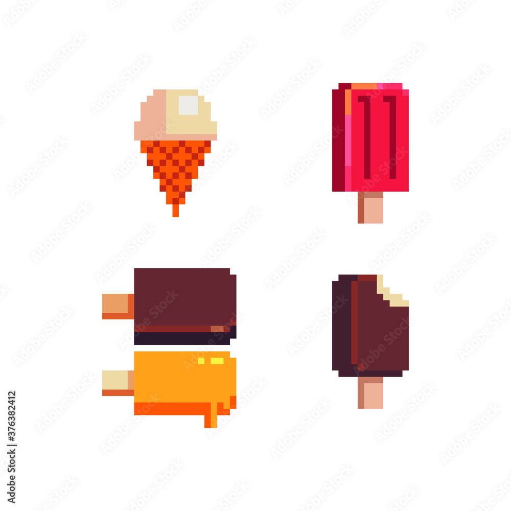 Vetor de Ice cream and chocolate pixel art icon set. Design elements ...