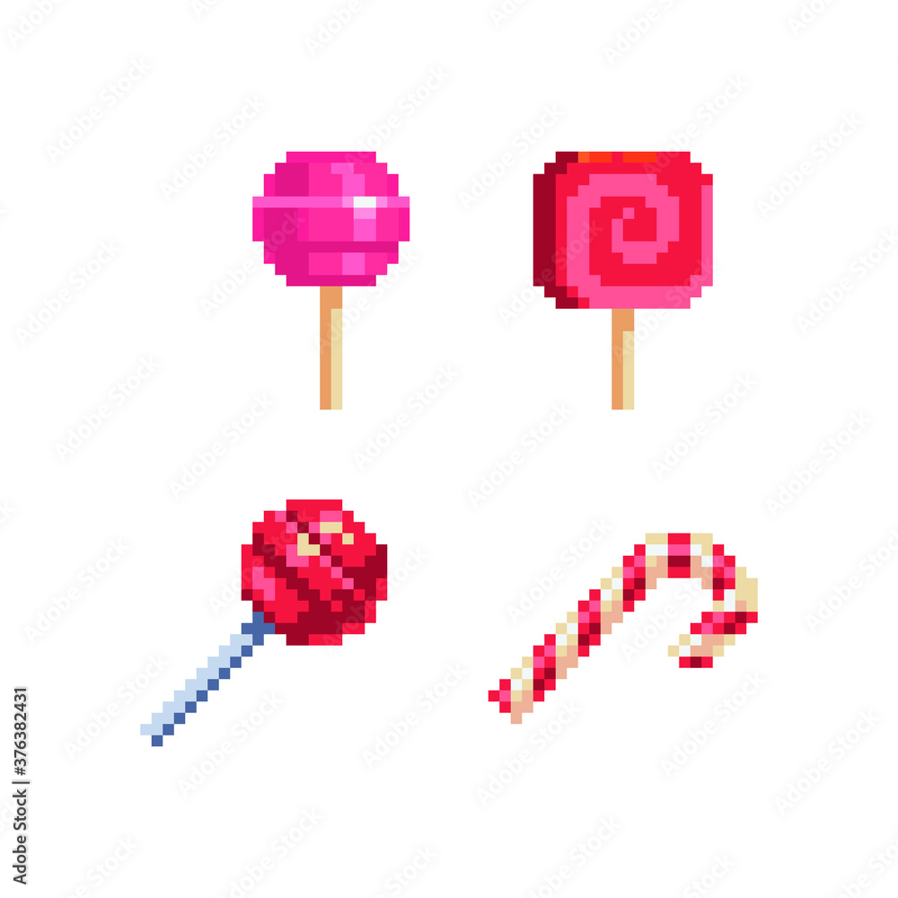 Pixel art lollipop candy icon isolated isometric vector illustration 8 ...