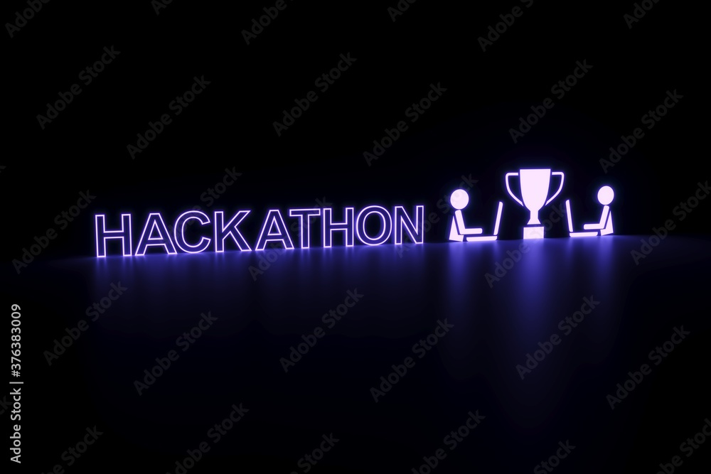 HACKATHON neon concept self illumination background 3D illustration ...