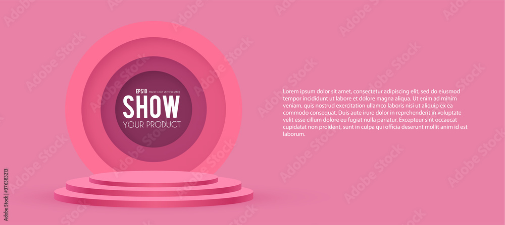 Round Podium. Scene, pedestal and 3D platform with circle banner ...