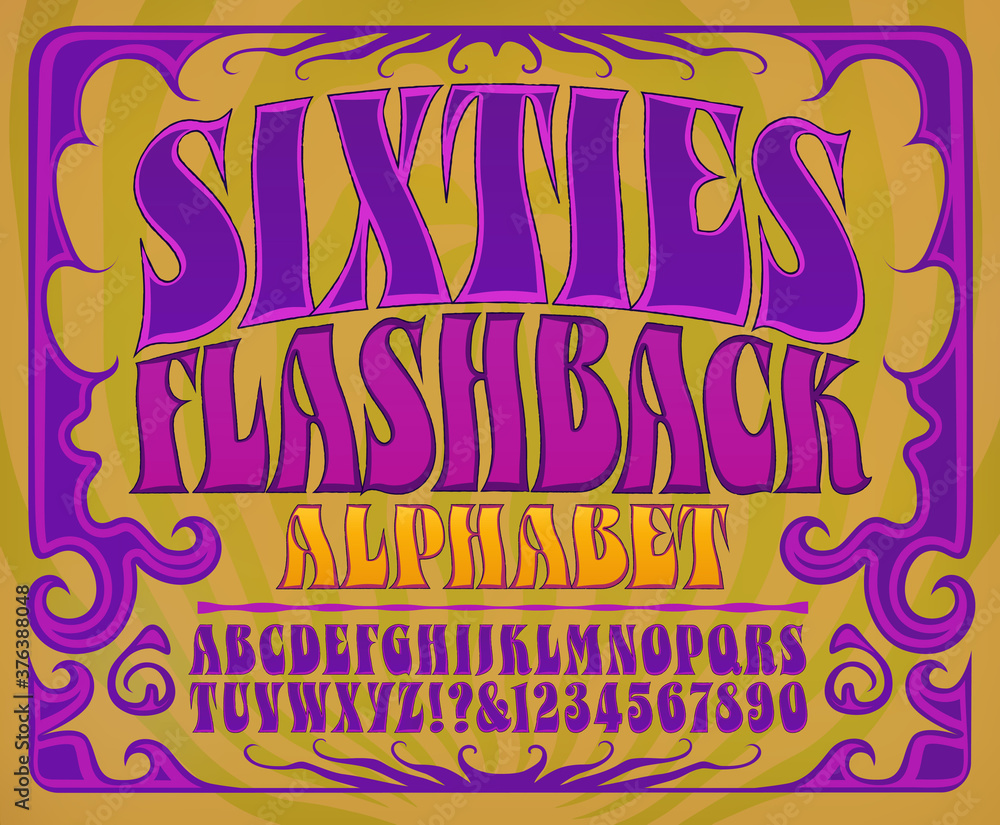 Poster Sixties Flashback Alphabet: A font in the style of 1960s psychedelic posters and – Wall ...