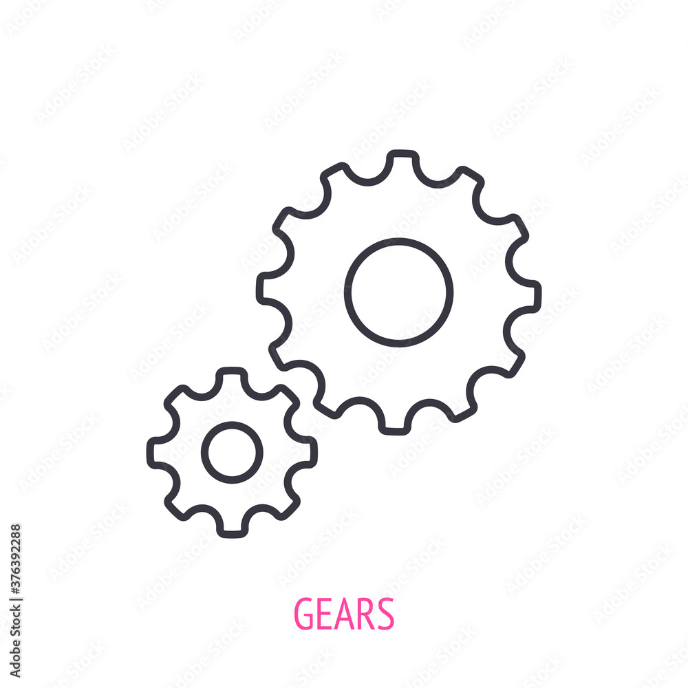 Two gears outline icon. Vector illustration. Symbols of team work and ...