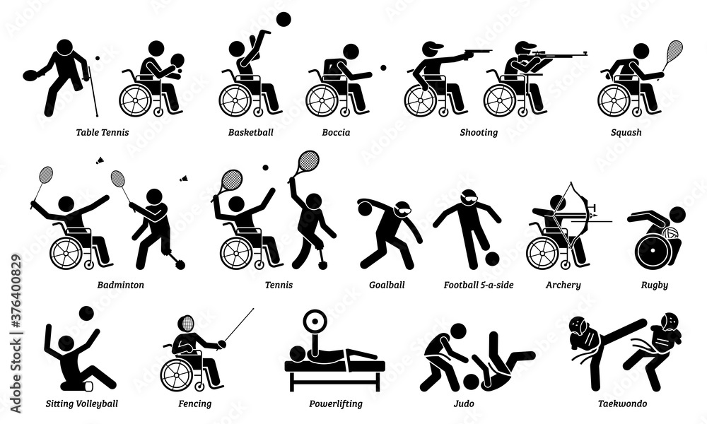 Disabled indoor sport and games for handicapped athlete stick figures ...